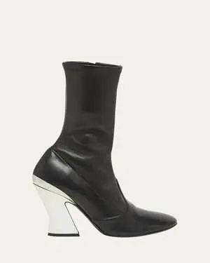 Givenchy Leather Ankle Booties With Sculpted Heel - Black/silver