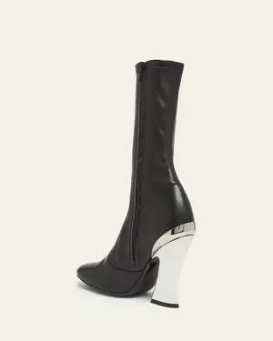 Givenchy Leather Ankle Booties With Sculpted Heel - Black/silver