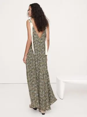 Banana Republic Pintuck Maxi Dress - Green Camo Feathers
