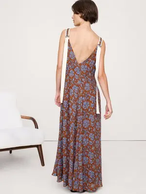 Banana Republic Pintuck Maxi Dress - Green Camo Feathers