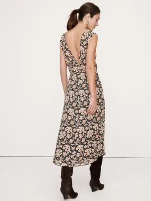 Banana Republic Low-back Midi Dress - Ivory Floral Paisley