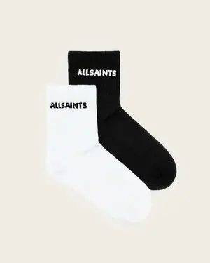 ALLSAINTS Joss Logo Ankle Socks 2 Pack - Black/white
