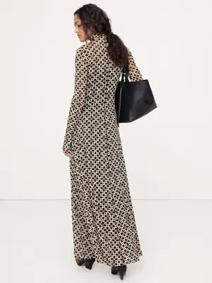 Banana Republic Long-Sleeve Mesh Maxi Dress - Ivory & Black Plaid |  Editorialist