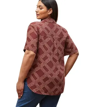 LIVE UNLIMITED Geo Print Short Sleeve Shirt - Brown