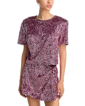 AREA Sequin Tee - Metlic Rose