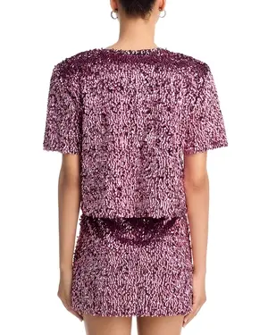 AREA Sequin Tee - Metlic Rose