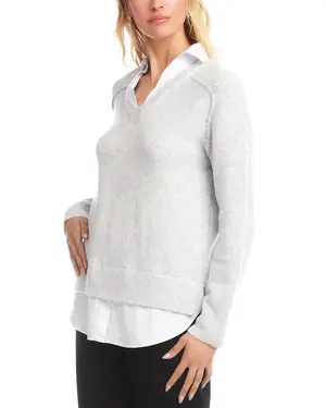 Karen Kane Layered Look Sweater - Light Heather Gray