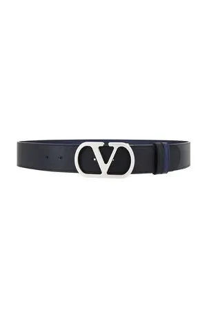 Valentino Garavani Reversible Pebbled Leather Belt - Nero & Marine