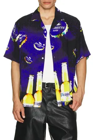 PLEASURES Cerveza Camp Shirt - Blue