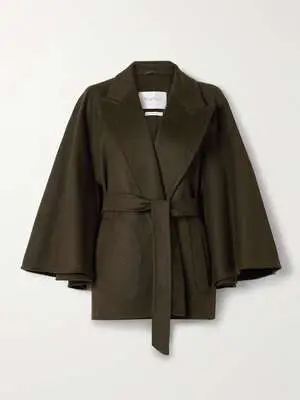 Max Mara Verna Belted Camel Hair Coat - Forest Green