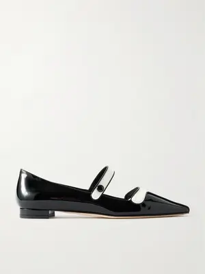 Manolo Blahnik Ganeus Two-tone Patent-leather Flats - Black