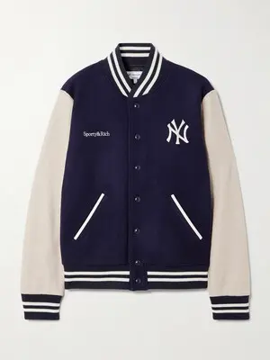 SPORTY & RICH New York Yankees Champions Wool-felt Bomber Jacket - Blue