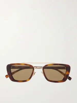 Saint Laurent Rectangle-frame Acetate And Gold-tone Sunglasses - Tortoiseshell