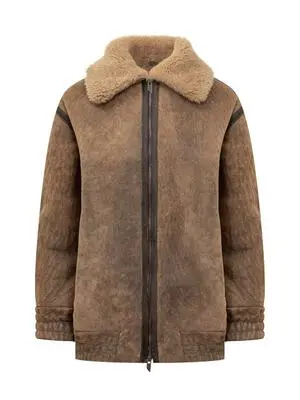 SALVATORE SANTORO Shearling Zip Jacket With Fur Collar - Beige