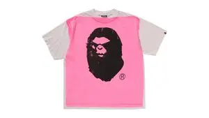 A BATHING APE X Saint Mxxxxxx Mad Face Handprinting Tee Shirt White Pink