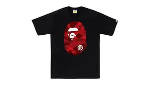 A BATHING APE Camo Big Ape Head Tee Shirt - Black/red