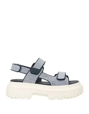 Hogan Denim And Leather Sandals With Block Heel