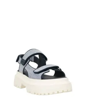 Hogan Denim And Leather Sandals With Block Heel