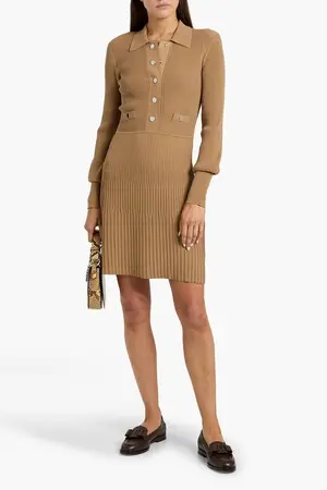 Veronica Beard Lauper Ribbed-knit Mini Shirt Dress - Camel