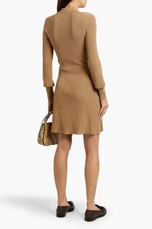 Veronica Beard Lauper Ribbed-knit Mini Shirt Dress - Camel