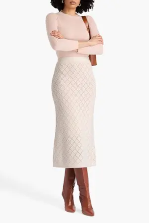Zimmermann Pointelle-knit Wool Midi Skirt - Blush