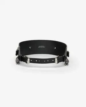 Isabel Marant Brighton Wide Leather Belt - Black/silver