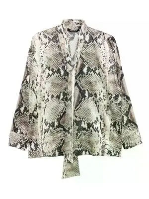 Roberto Cavalli Snakeskin Print Tie-neck Blouse