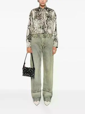 Roberto Cavalli Snakeskin Print Tie-neck Blouse