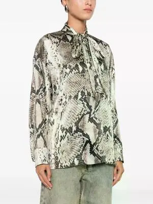 Roberto Cavalli Snakeskin Print Tie-neck Blouse