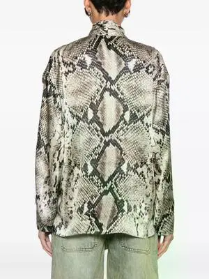 Roberto Cavalli Snakeskin Print Tie-neck Blouse