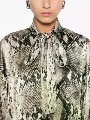 Roberto Cavalli Snakeskin Print Tie-neck Blouse