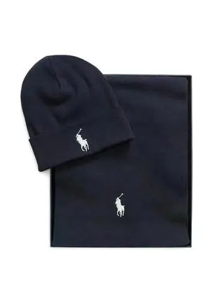 Polo Ralph Lauren Logo-embroidered Hat And Scarf Set - Blue