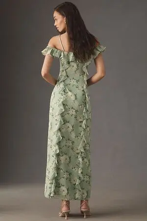 Bhldn Off-shoulder Ruffled Chiffon Maxi Dress
