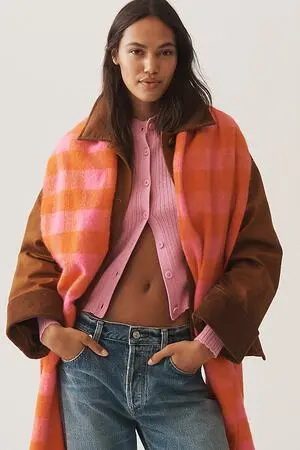 Maeve Brushed Ggham Scarf - Pink/red