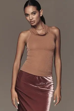 PILCRO Halter Cowl-neck Tank Top - Copper