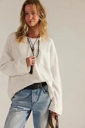 Free People Waffle Knit Long Sleeve Tops