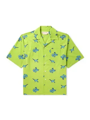 Marni Convertible-collar Printed Cotton Shirt - Green