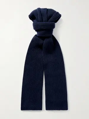 John Smedley Stark Ribbed Recycled-cashmere And Merino Wool-blend Scarf - Blue