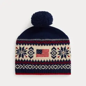 Ralph Lauren Flag Logo Wool-cotton Pom-pom Beanie - Navy/multi