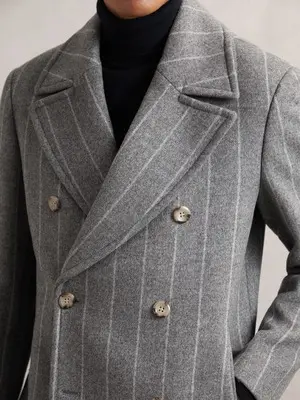 REISS Bergamo Wool-blend Chalk-stripe Pea Coat