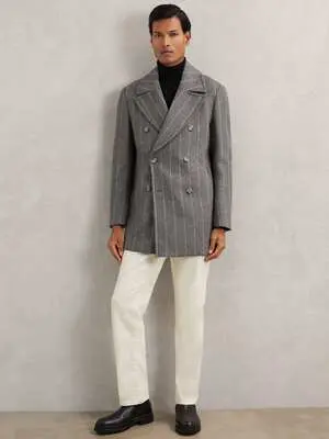 REISS Bergamo Wool-blend Chalk-stripe Pea Coat