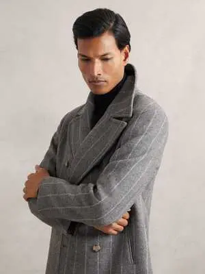 REISS Bergamo Wool-blend Chalk-stripe Pea Coat