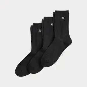Ralph Lauren Rib-knit Cotton-blend Crew Sock 3-pack - Black