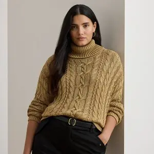 Ralph Lauren Metallic Cable-knit Turtleneck Sweater