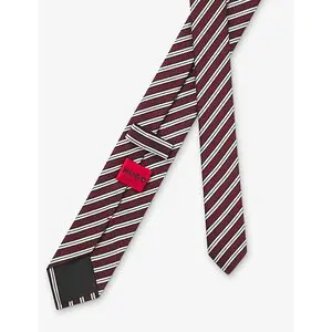 Hugo Striped Silk-blend Tie - Dark Red