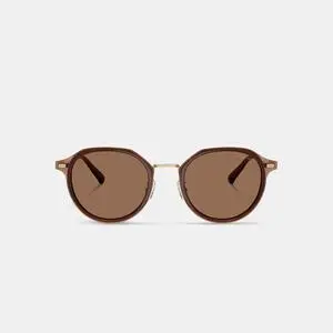 COACH Textured Metal Round Frame Sunglasses - Crystal Brown