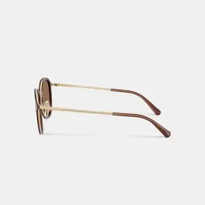 COACH Textured Metal Round Frame Sunglasses - Crystal Brown