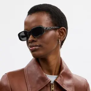 COACH Quilted Oval Rectangle Sunglasses - Black