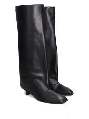 Vicini Square-toe Leather Boots - Black