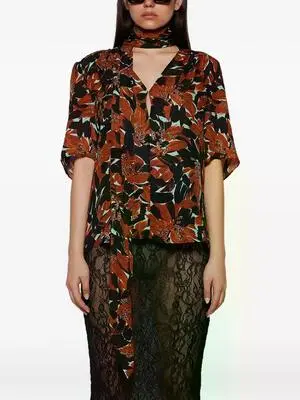 ACE HARPER Tie-neck Floral-print Blouse